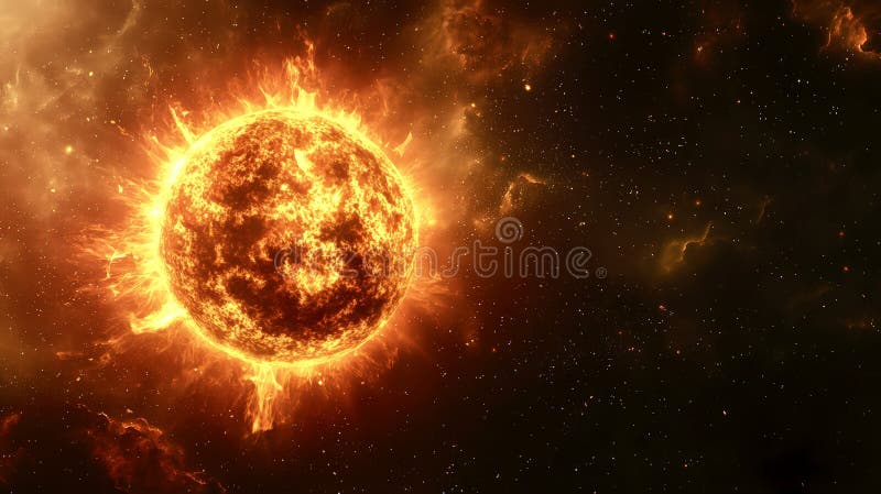 Fiery Glowing Sun Sphere Exploding in Cosmic Space with Bright Solar ...