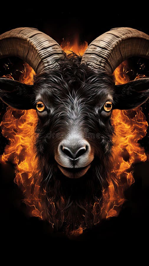 Fiery Goat Portrait with Glowing Eyes. Illustration with a Dramatic ...