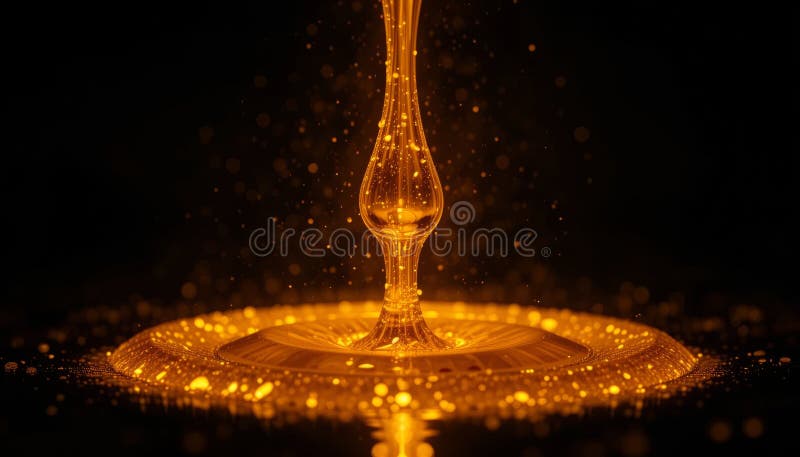 Fiery Golden Liquid Splash with Glowing Particles Stock Image - Image ...