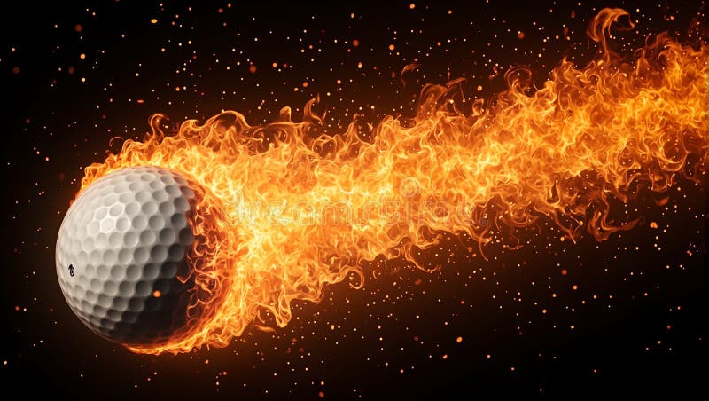 Fiery Golf Ball with Blazing Flames in Mid Air Stock Illustration ...