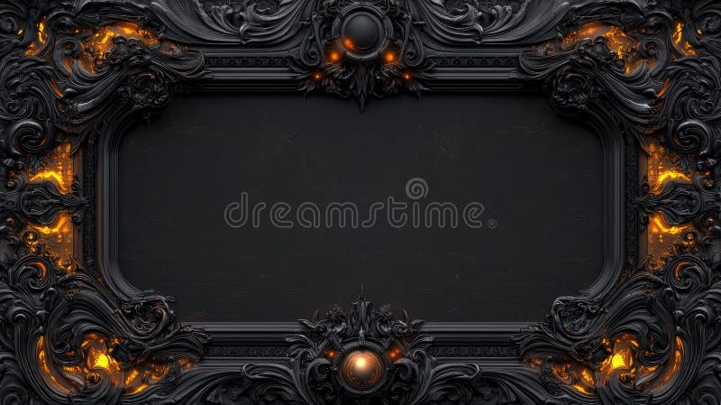 Fiery Gothic Flames on Ornate Black Frame Background Design Stock Image ...