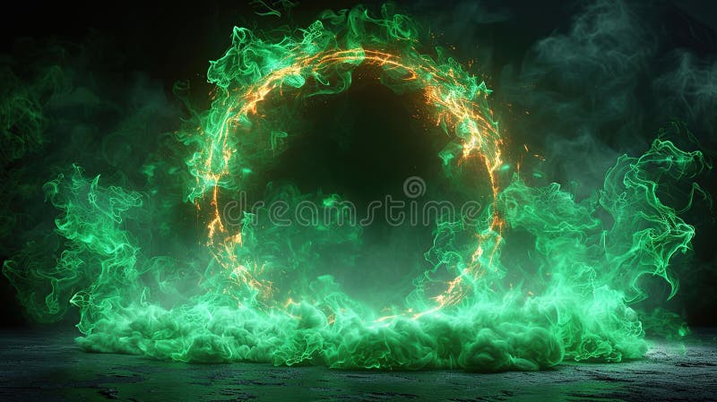 A Fiery, Green Ring with Smoke and Fire Rising Around it, Set Against a ...