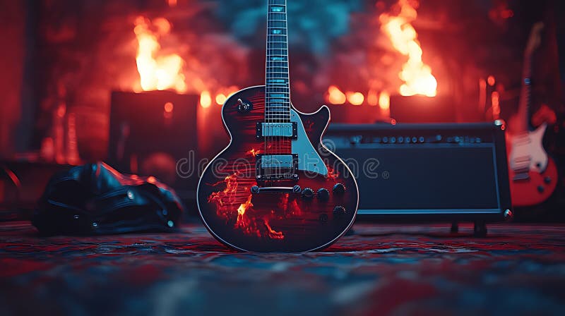 Fiery Guitar, Studio Backdrop, Rock Music, Album Art Stock Illustration ...
