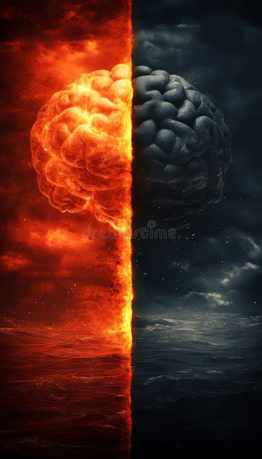 Fiery Half and Cold Half Brain Representing Concept about Brain ...