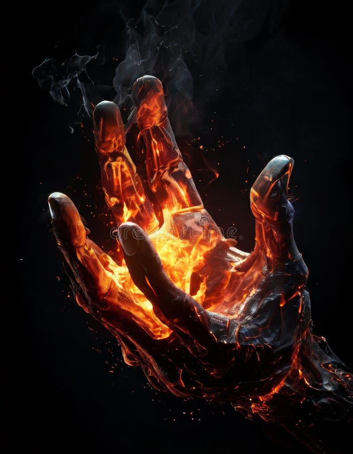 Fiery Hand Sculpture in Dark Background with Glowing Flames Stock Image ...