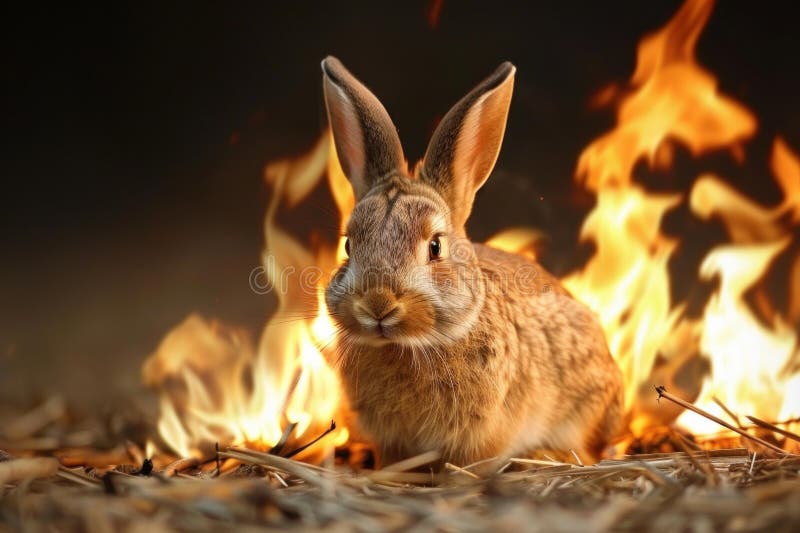 Fiery Hare, Courage in the Flames Stock Photo - Image of brave ...