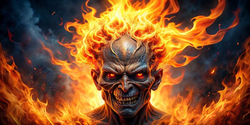 Fiery Head of a Evil Monster in the Fire AI-Generated Content Stock ...