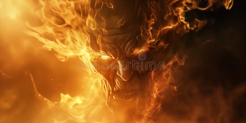 Fiery Head of a Evil Monster in the Fire Stock Illustration ...
