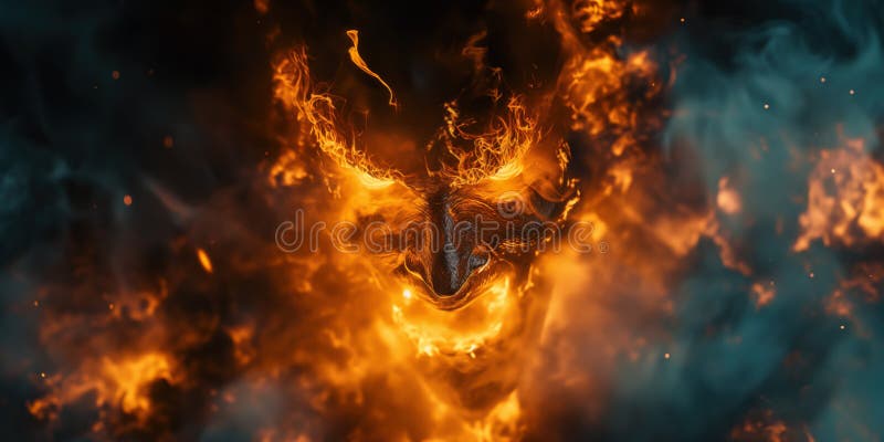 Fiery Head of a Evil Monster in the Fire Stock Illustration ...