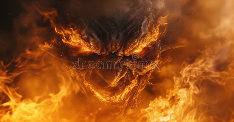 Fiery Head of a Evil Monster in the Fire Stock Illustration ...