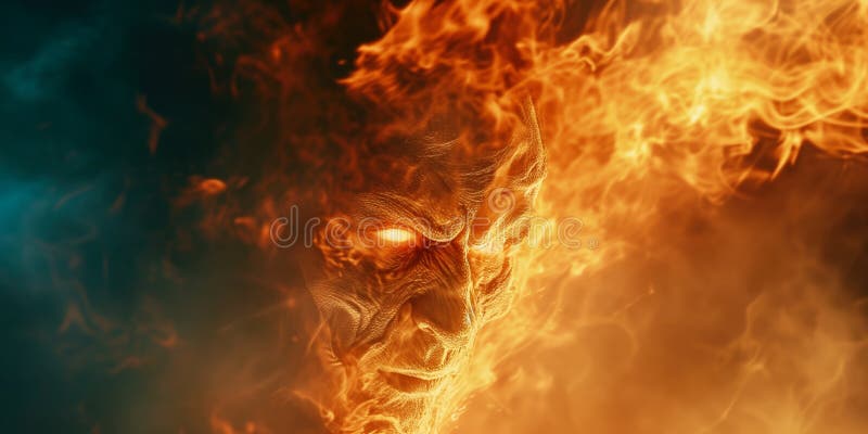 Fiery Head of a Evil Monster in the Fire Stock Illustration ...