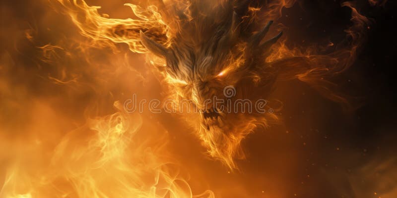 Fiery Head of a Evil Monster in the Fire Stock Illustration ...