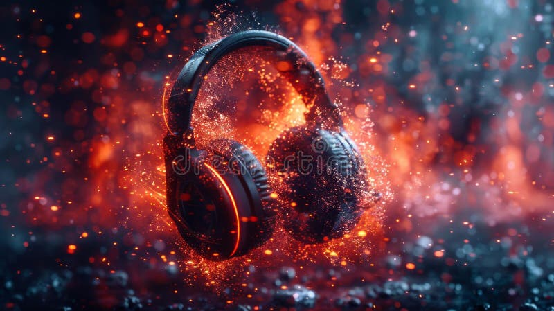 Fiery Headphones with Sparks - Generative Ai Stock Illustration ...
