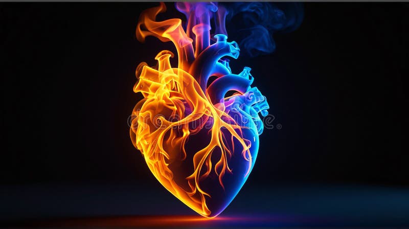 Fiery Heart a Blazing Blue and Orange Abstract Artwork Stock ...