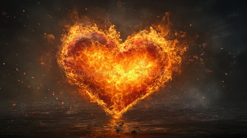 Fiery Heart Burning in Dark Background Stock Illustration ...
