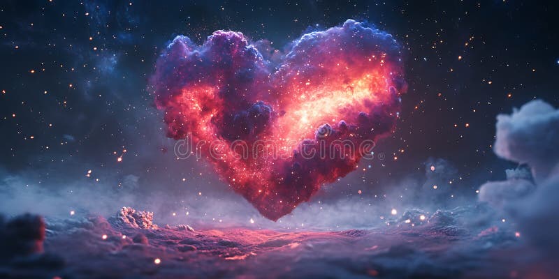 Fiery Heart Cosmic Love Art Stock Illustration - Illustration of galaxy ...