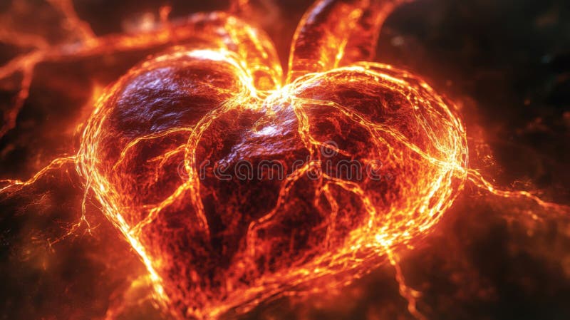 Fiery Heart Embracing Burning Veins of Light Stock Illustration ...