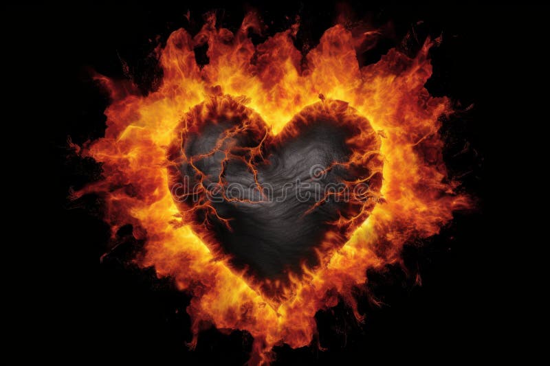 A Fiery Heart of Flame and Lava on Black Background Generative AI Stock ...