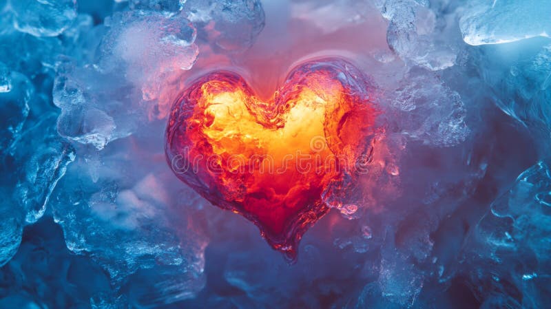 Fiery Heart Frozen in Blue Ice Stock Illustration - Illustration of ...