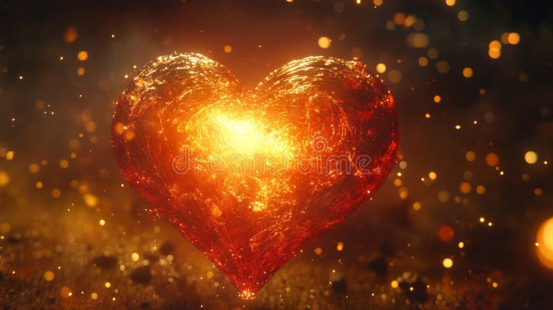 Fiery Heart Glowing Brightly Amidst Sparkling Dust Stock Illustration ...