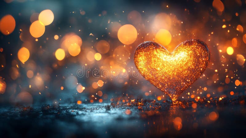 Fiery Heart Glowing Brightly Amidst Sparkling Lights Stock Illustration ...
