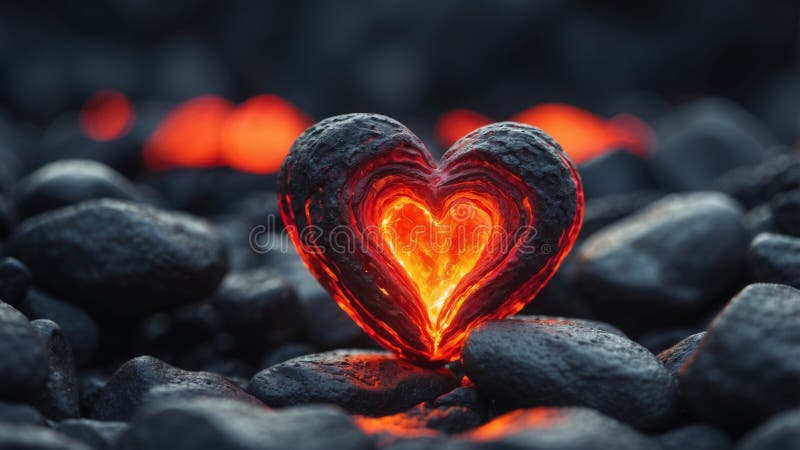 Fiery Heart of Lava Glowing Amidst Rocks. Stock Illustration ...