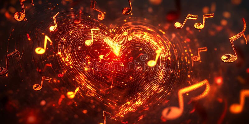 Fiery Heart of Music Abstract Background with Musical Notes Stock ...
