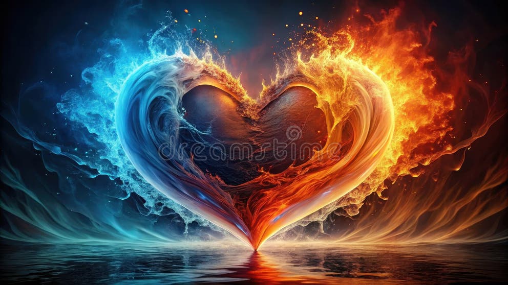 Fiery Heart of Opposing Elements a Dramatic Visual Representation of ...