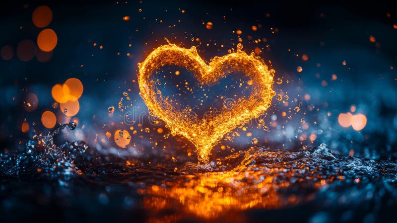 Fiery Heart of Passion Abstract Love Background with Water Splash ...