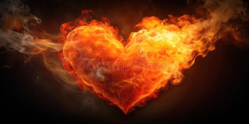 Fiery Heart Shape Abstract Burning with Smoke Trails. Generative AI ...