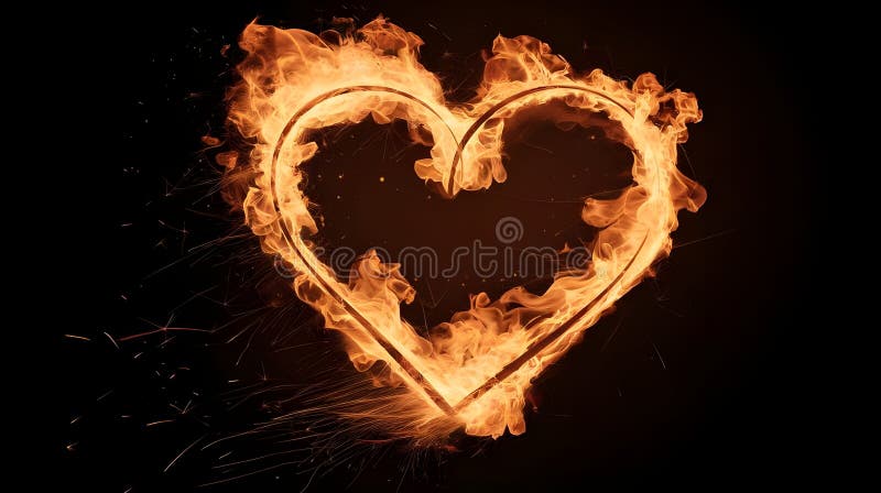 Fiery Heart Shape Burning Flames Abstract Background Stock Illustration ...