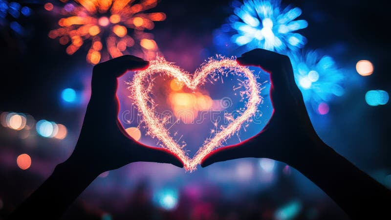 Sparkle Heart Fireworks stock photo. Image of cool, love - 379465986