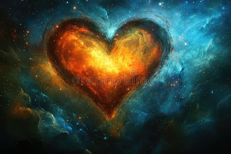 Fiery Cosmic Heart: Celestial Love in Nebula, Galaxy Romance Stock ...
