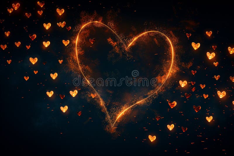 Fiery Heart Shape with Glowing Embers on Dark Background, Creating a ...