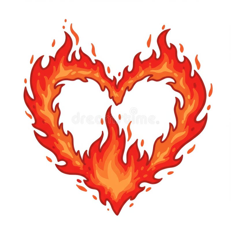 Fiery Heart Shape in Red and Orange Flames Stock Illustration ...