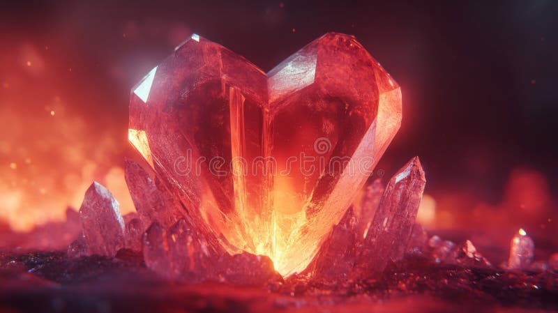 Fiery Heart Shaped Crystal Amidst Volcanic Rocks Stock Illustration ...
