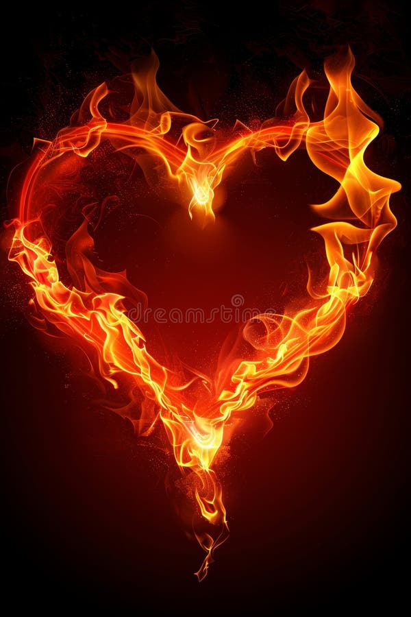 Fiery Heart Symbol Engulfed in Flames on a Dark Isolated Background for ...