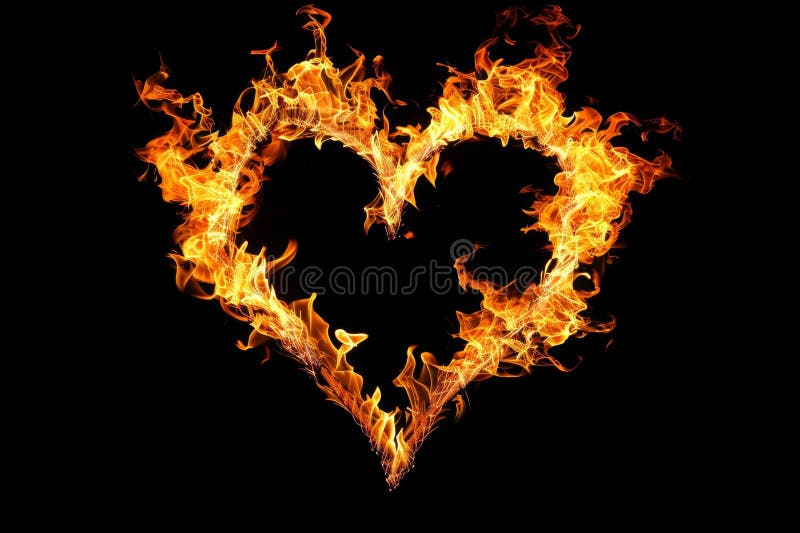 Fiery Heart Symbol in a Heart Shape Design on a Dark Background for ...