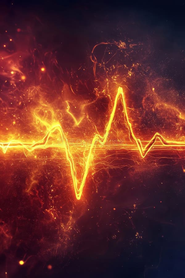 Fiery Heartbeat in Space Abstract EKG or Sound Wave Visualization on ...