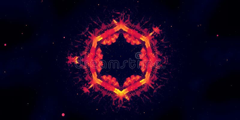 A Fiery Hexagonal Shape with a Dark Background and Small Light Dots ...