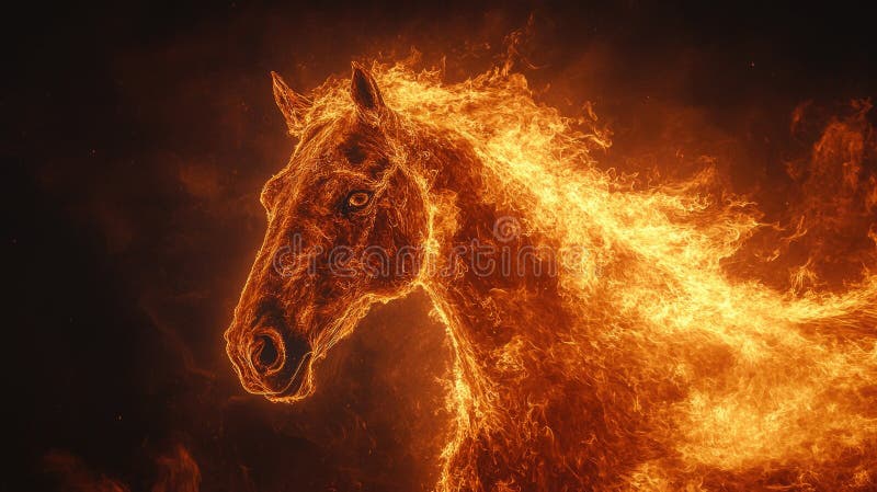 Fiery Horse with Flaming Mane in Dynamic Motion. 2026 Year Red Fiery ...