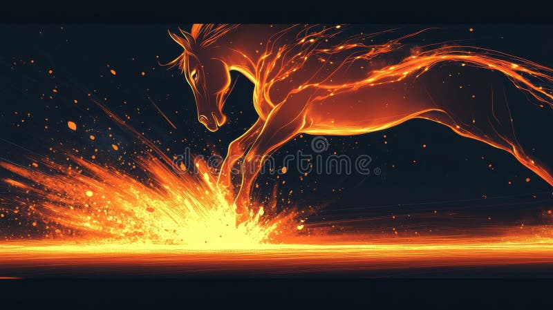 Fiery Horse Galloping and Creating a Burst of Embers Stock Image ...