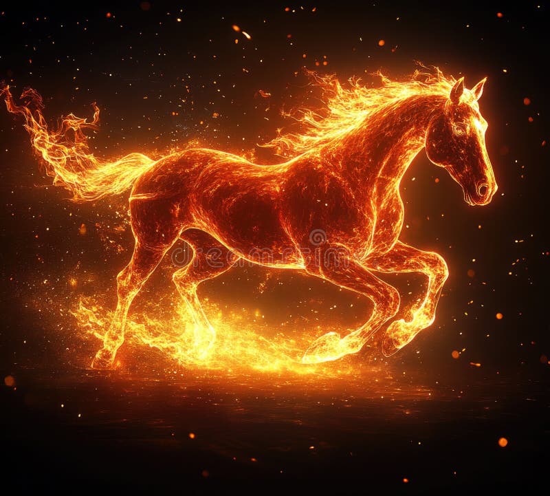 Fiery Horse Running with Flames in Dynamic Motion. 2026 Year Red Fiery ...