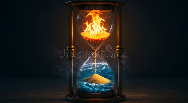 Fiery Hourglass Art Dramatic Fire and Water Timepiece Stock ...