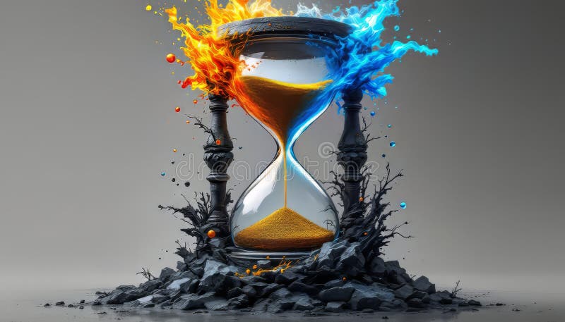 Fiery Hourglass: a Dramatic, Surreal Timepiece in Flames and Ice Stock ...
