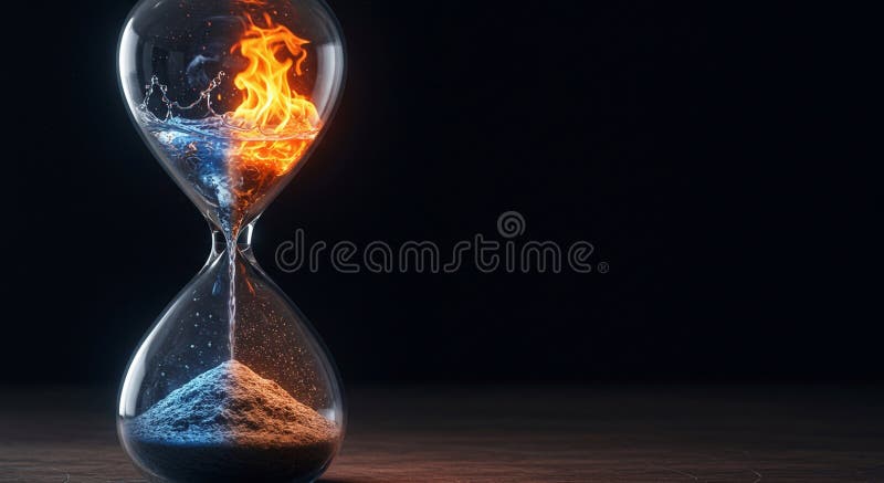 Fiery Hourglass: Water, Fire, and Sand in Dramatic Contrast Stock ...