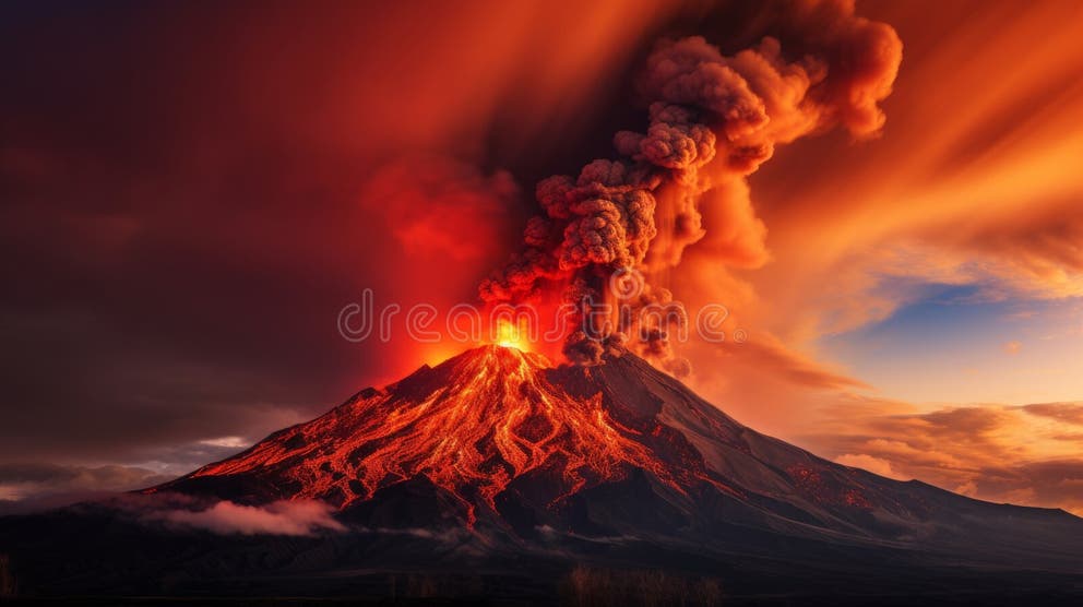The Fiery Hues of a Volcanic Eruption Stock Illustration - Illustration ...