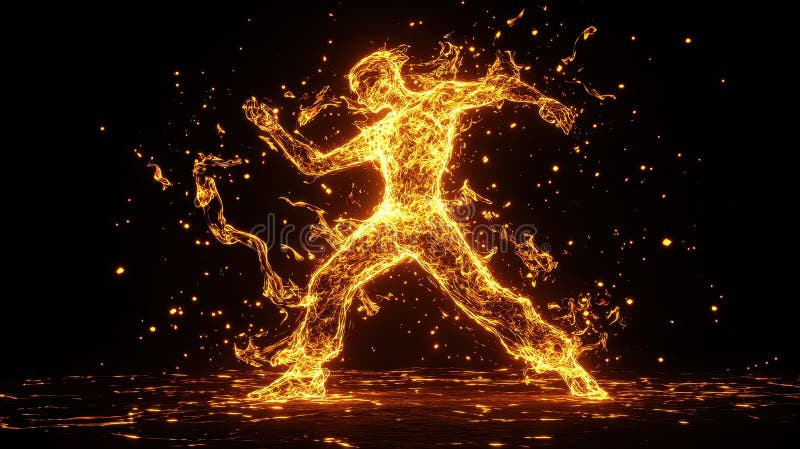 Fiery Human Figure in Dynamic Motion Stock Image - Image of symbolic ...