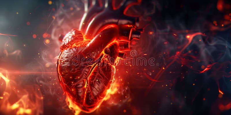 Fiery Human Heart with Vivid Flames. Generative Ai Stock Illustration ...