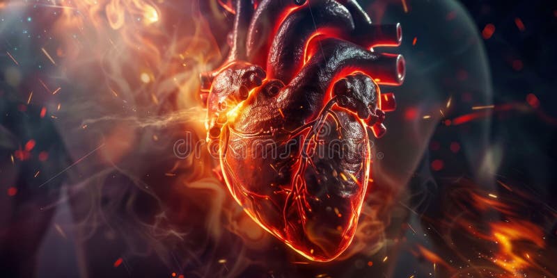 Fiery Human Heart with Vivid Flames. Generative Ai Stock Illustration ...